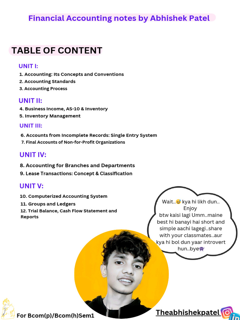Financial Accounting Notes by Abhishek Patel For Sem1 | PDF | Financial ...