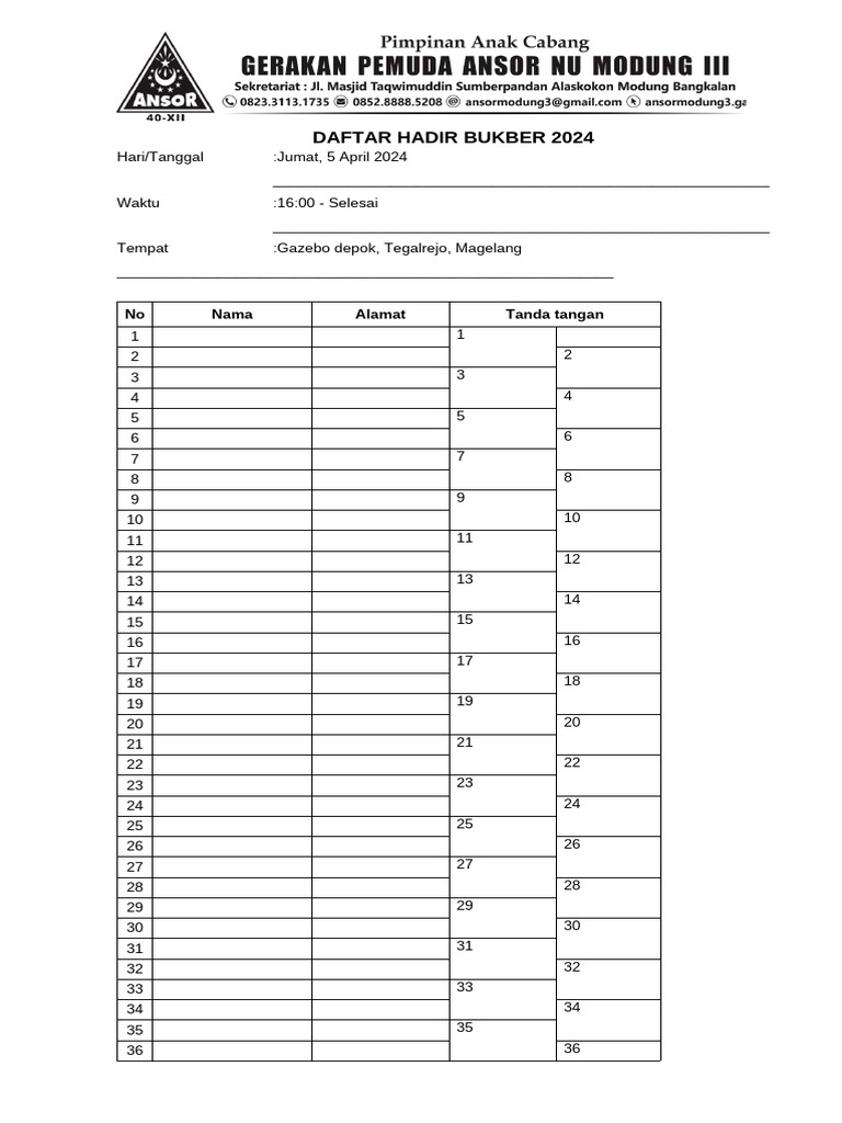 Daftar Hadir Bukber | PDF