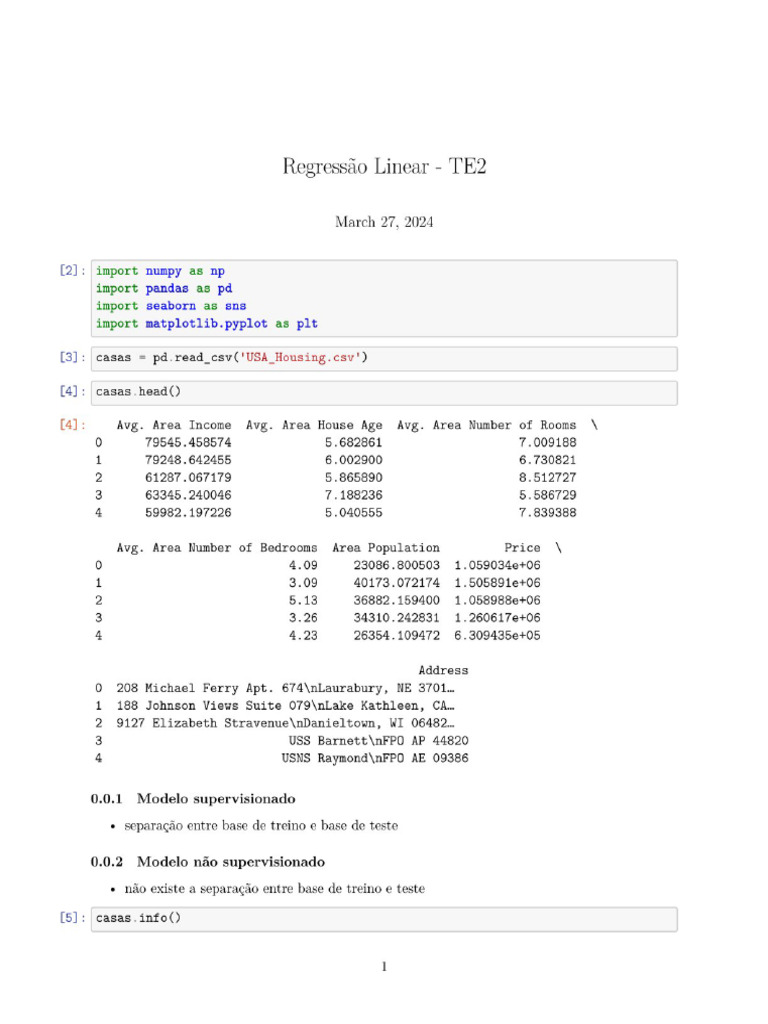 Regressão Linear - TE2 | PDF