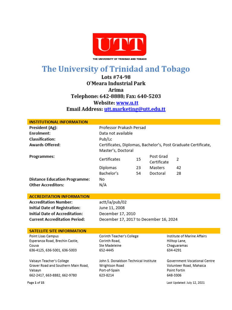 The University of Trinidad and Tobago | PDF | Engineering | Vocational ...