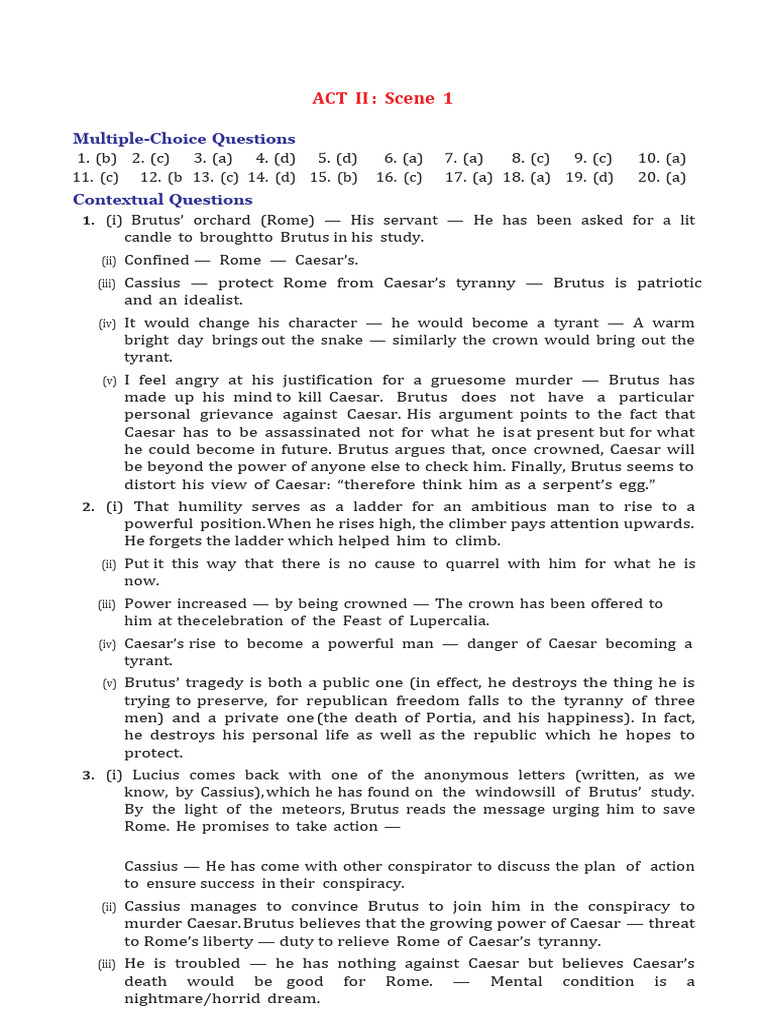 Julius Caesar ACT-II Scene-I TO Scene-IV | PDF | Julius Caesar | Mark ...