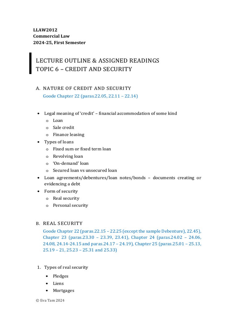 Credit Security (1) | PDF | Security Interest | Loans