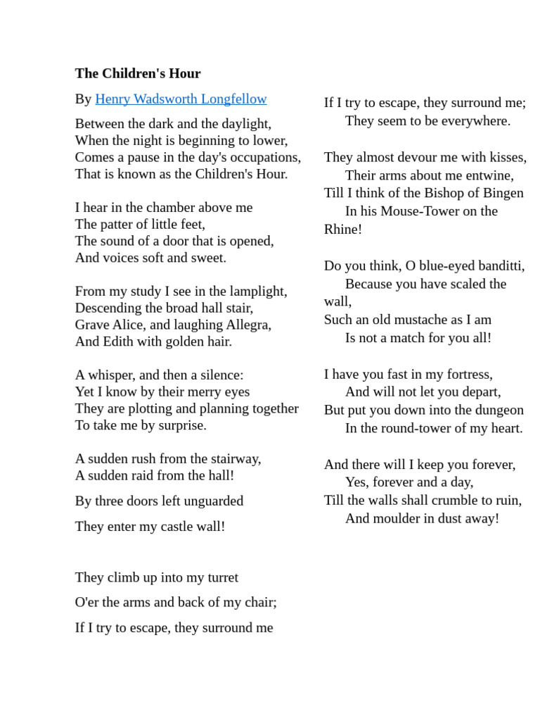 The Children's Hour Poem Analysis | PDF