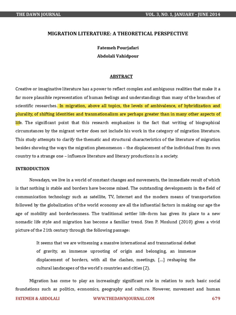 Migration Literature a Theoretical Perspective | PDF | Postcolonialism ...
