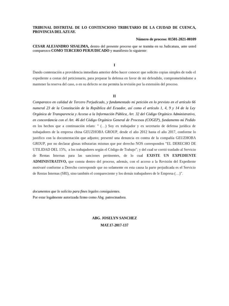Tribunal Distrital de Lo Contencioso Tributario de La Ciudad de Cuenca | PDF