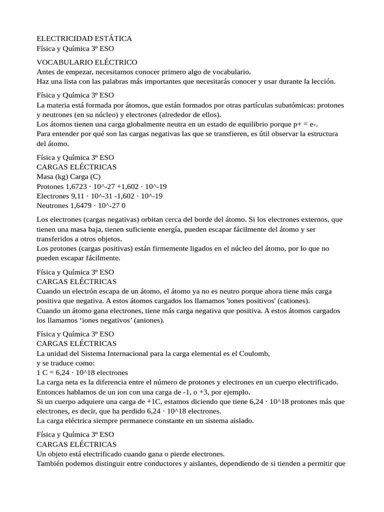 Teoria Principal | PDF | Electrostática | Electrón