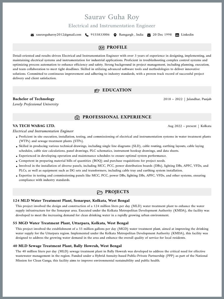 Saurav Guha Roy FlowCV Resume 20240930 | PDF | Instrumentation | Water Treatment