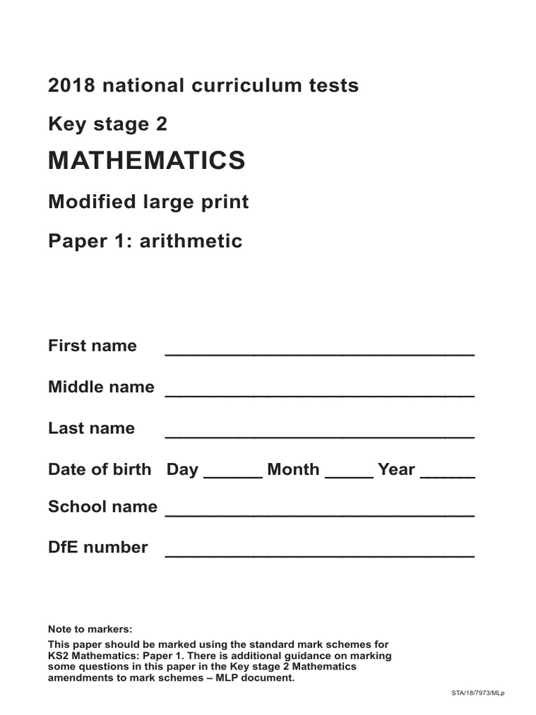 2018 KS2 Maths Modifed Large Text Merged | PDF | Copyright | Mathematics