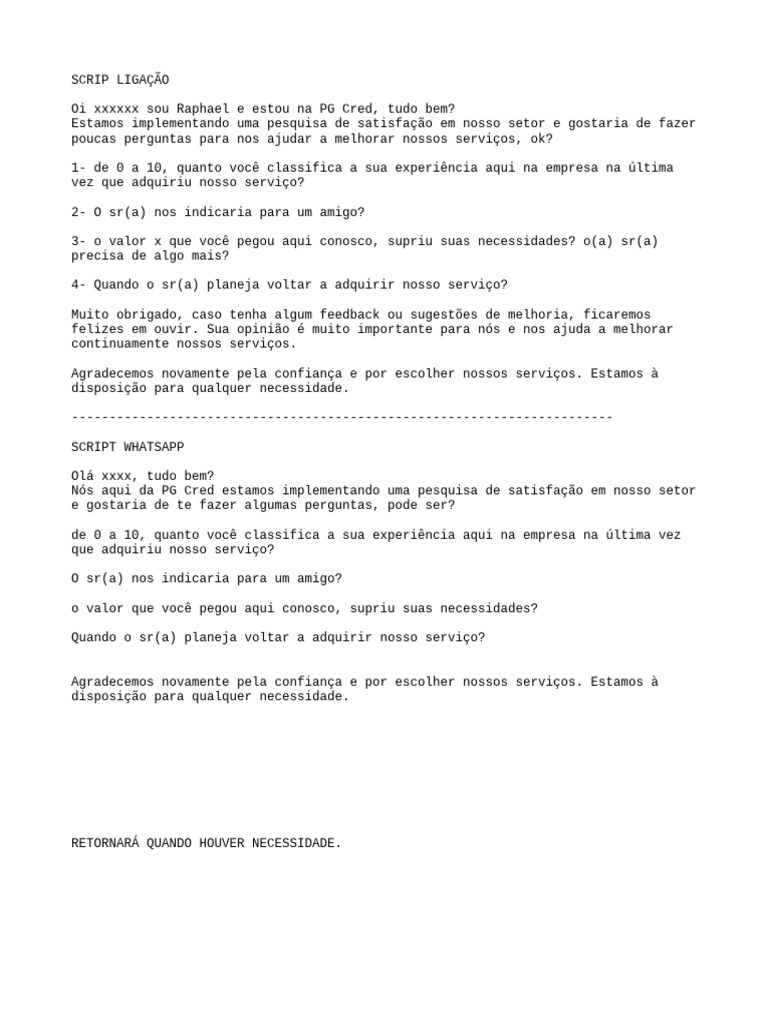 Script Pós Vendas | PDF