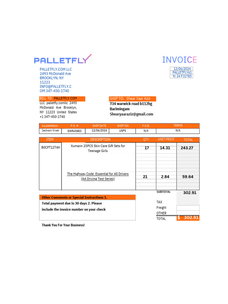 New Final 1 Invoice Karry Parks Store PDF | PDF