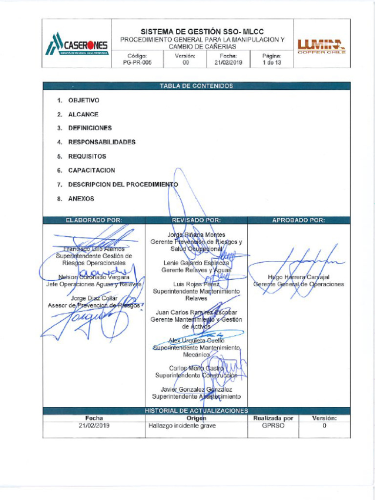 PG-PR-005 Procedimiento General para Manipulacion y Cambio de Caneria | PDF