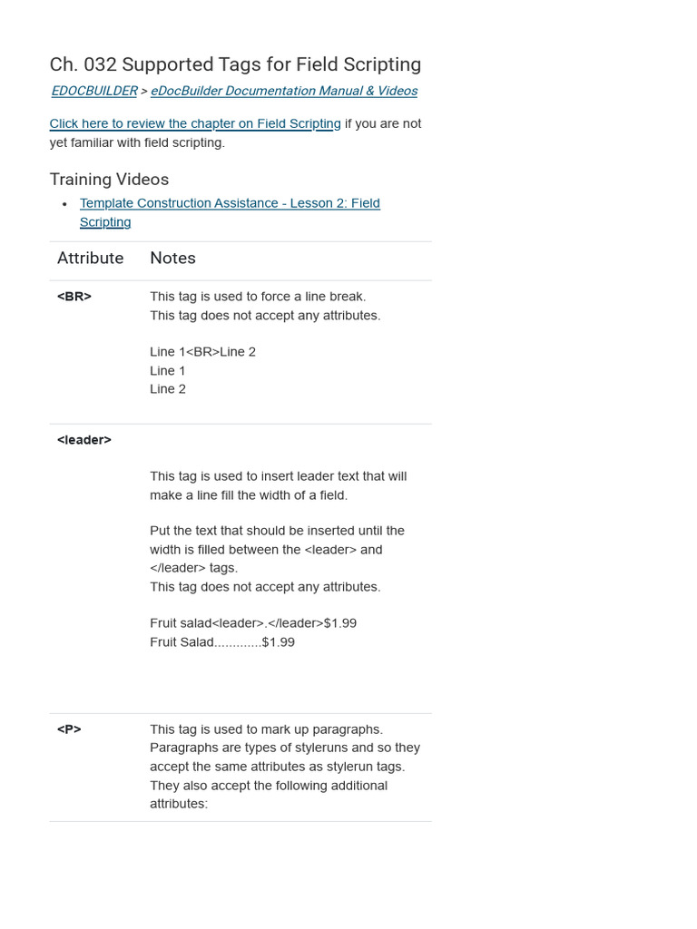 Ch. 032 Supported Tags for Field Scripting | PDF | Typefaces | Paragraph