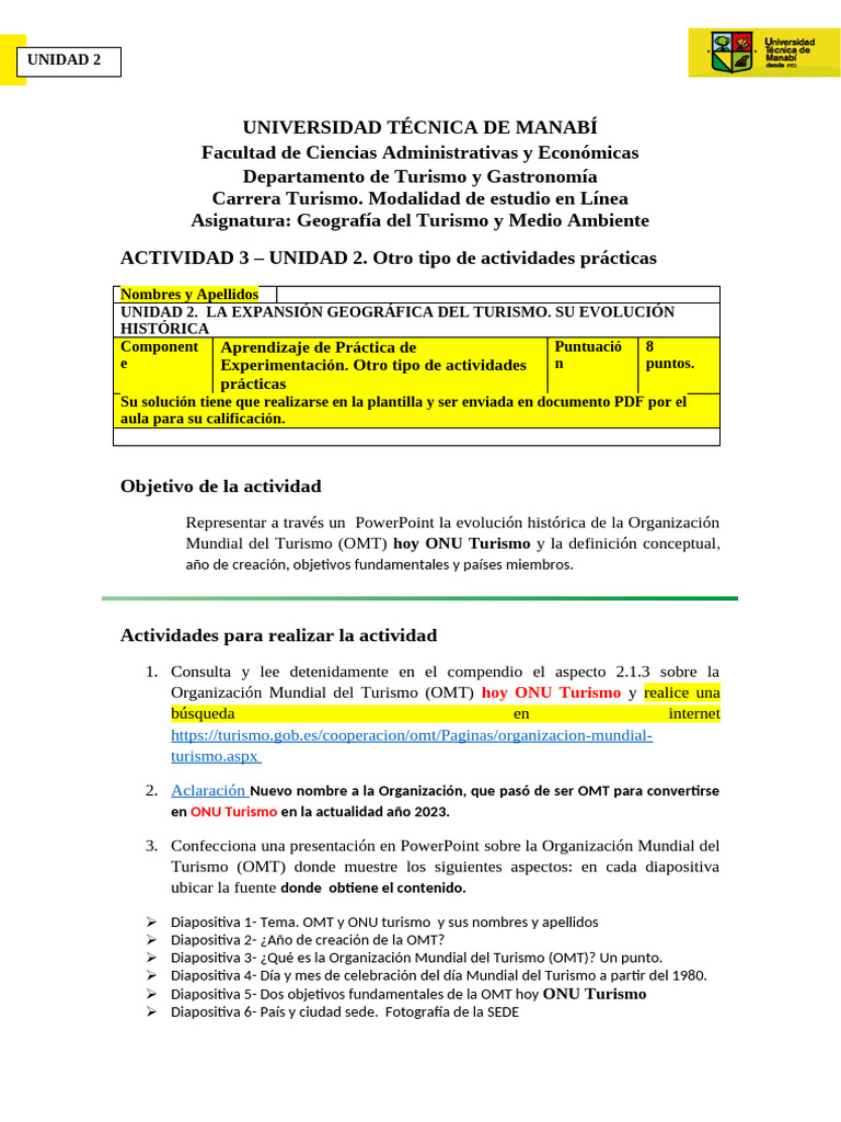 ACTIVIDAD 3-Unidad 2- PE A-GTMA 2 | PDF | Turismo