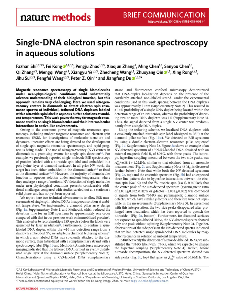 2018 - Single-DNA electron spin resonance spectroscopy | PDF | Electron ...
