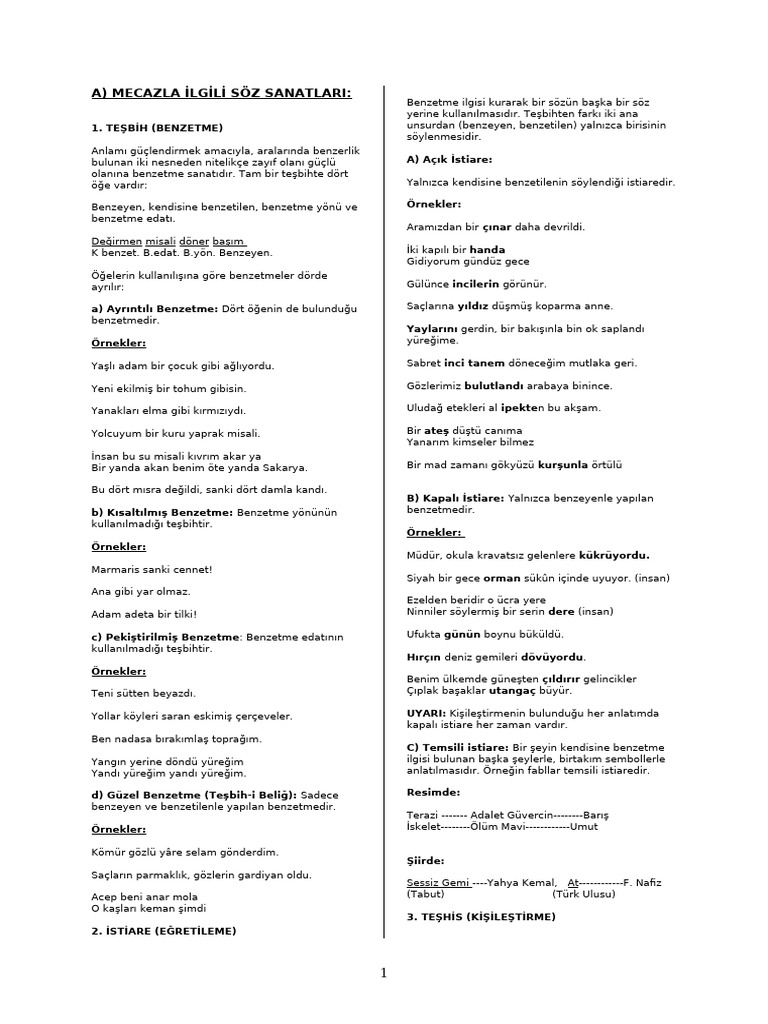 _TDE SÖZ SANATLARI 1 | PDF