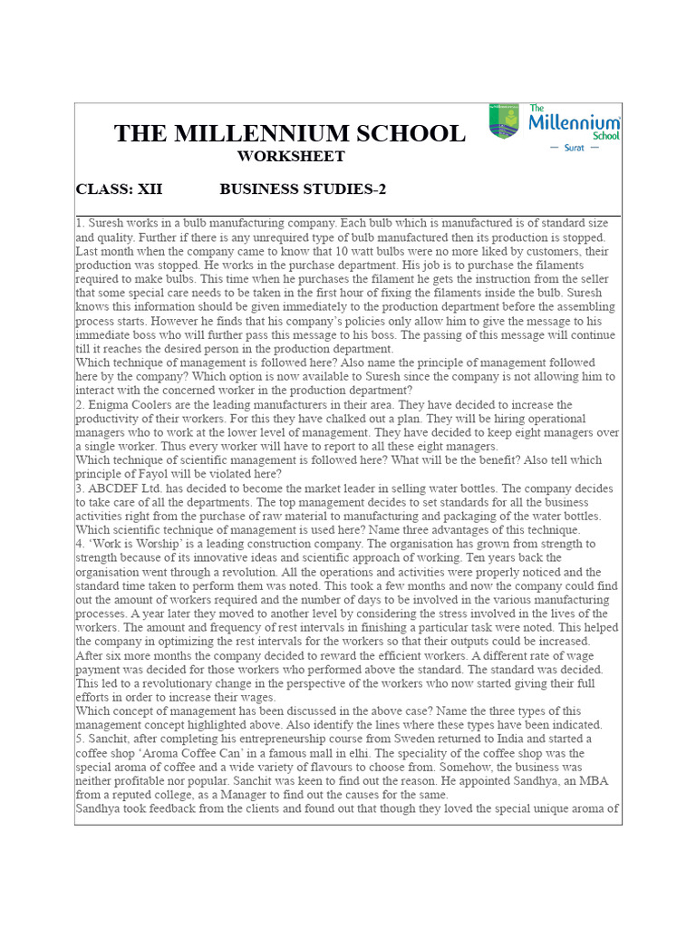 Worksheet Ch 2 Bst Xii | PDF | Incandescent Light Bulb | Business Economics