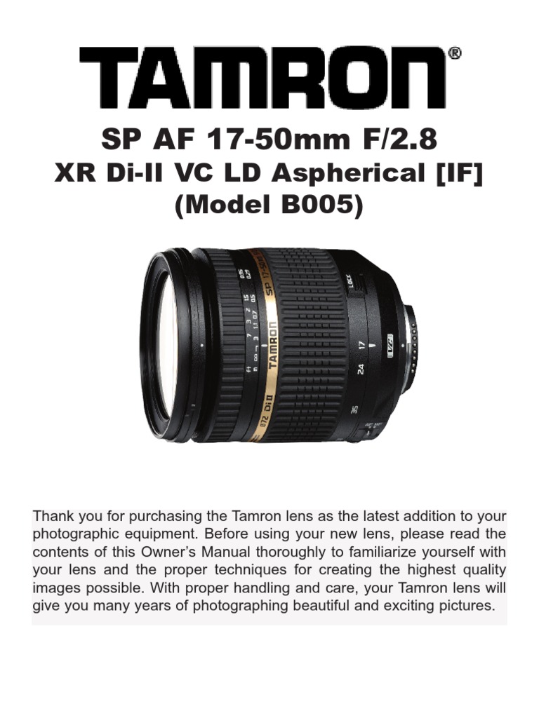 Tamron Lens Manual | PDF | Camera Lens | Autofocus