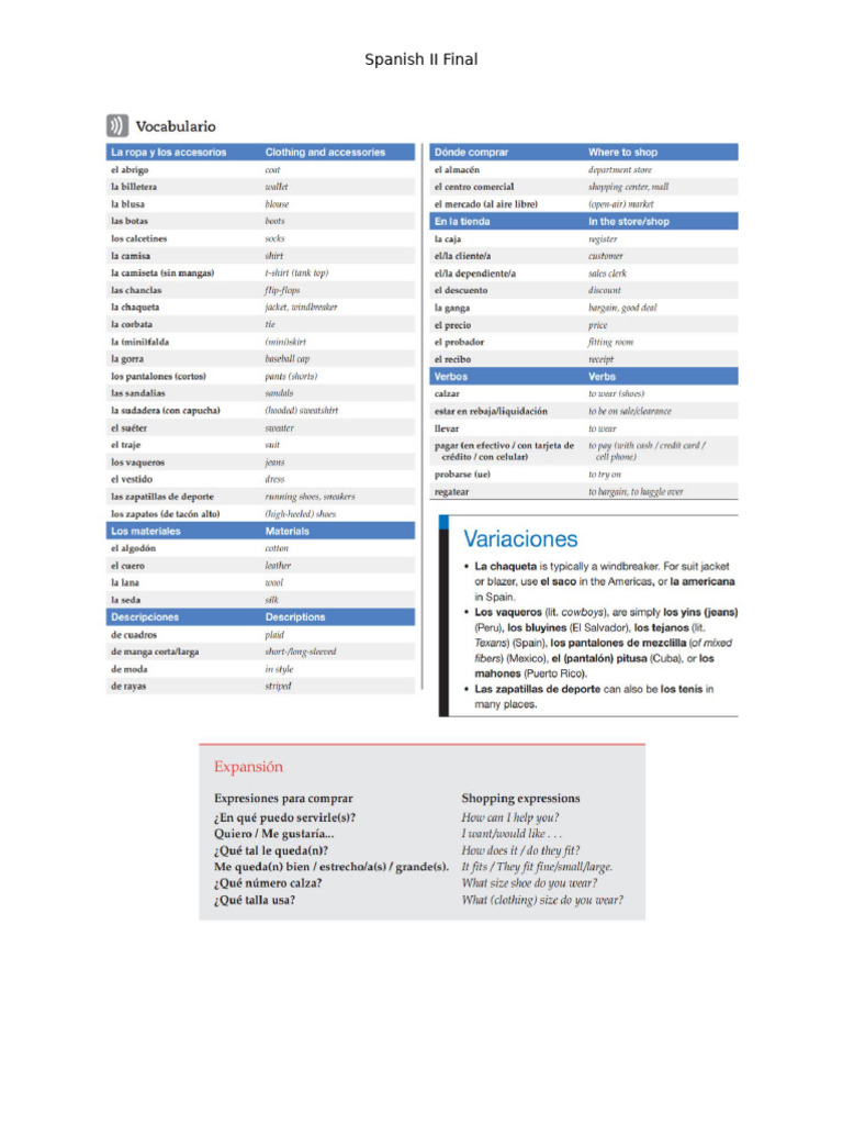 Spanish II Final | PDF