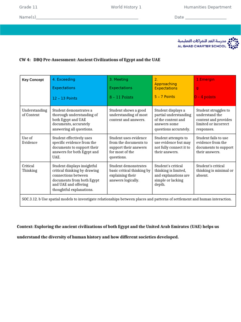 G11 Sem+1 CW4 Place+and+Time the+World+DBQ | PDF | Ancient Egypt | Egyptian Pyramids