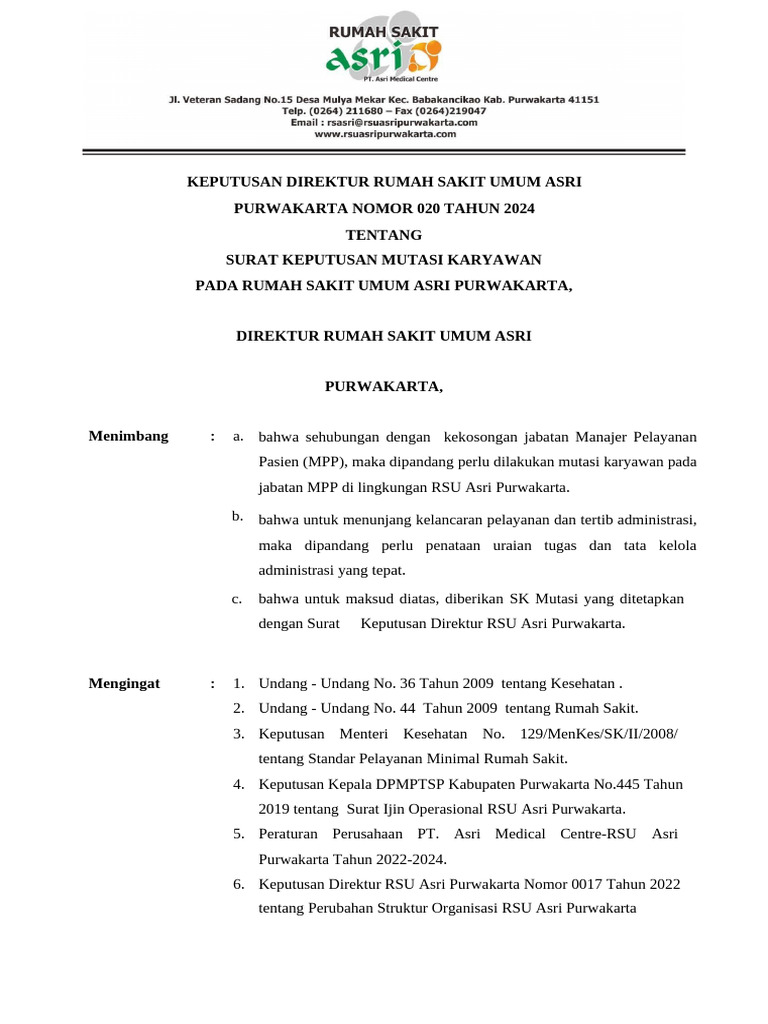 020 SK Mutasi Karyawan NS - Titin | PDF