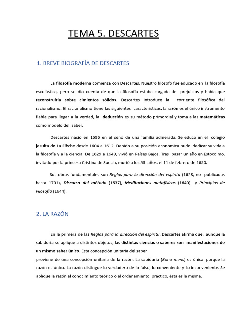 Filosofía de Descartes: Racionalismo y Método | PDF | René Descartes ...