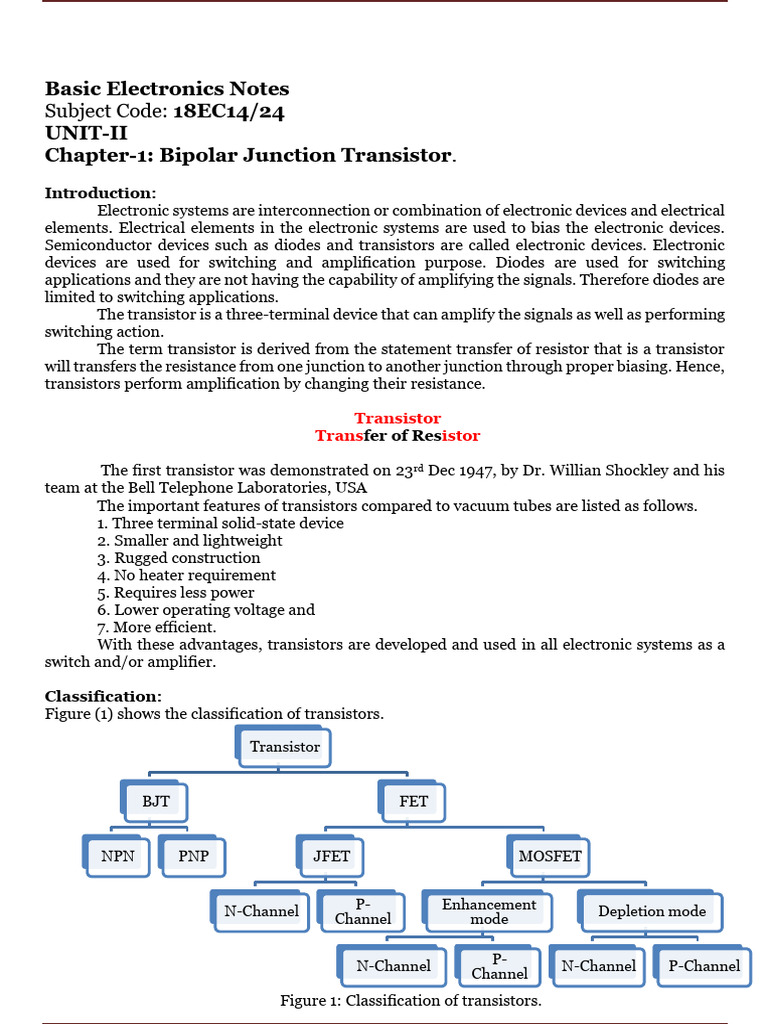 18EC24 Basic Electronics Notes-cropped | PDF | Bipolar Junction ...