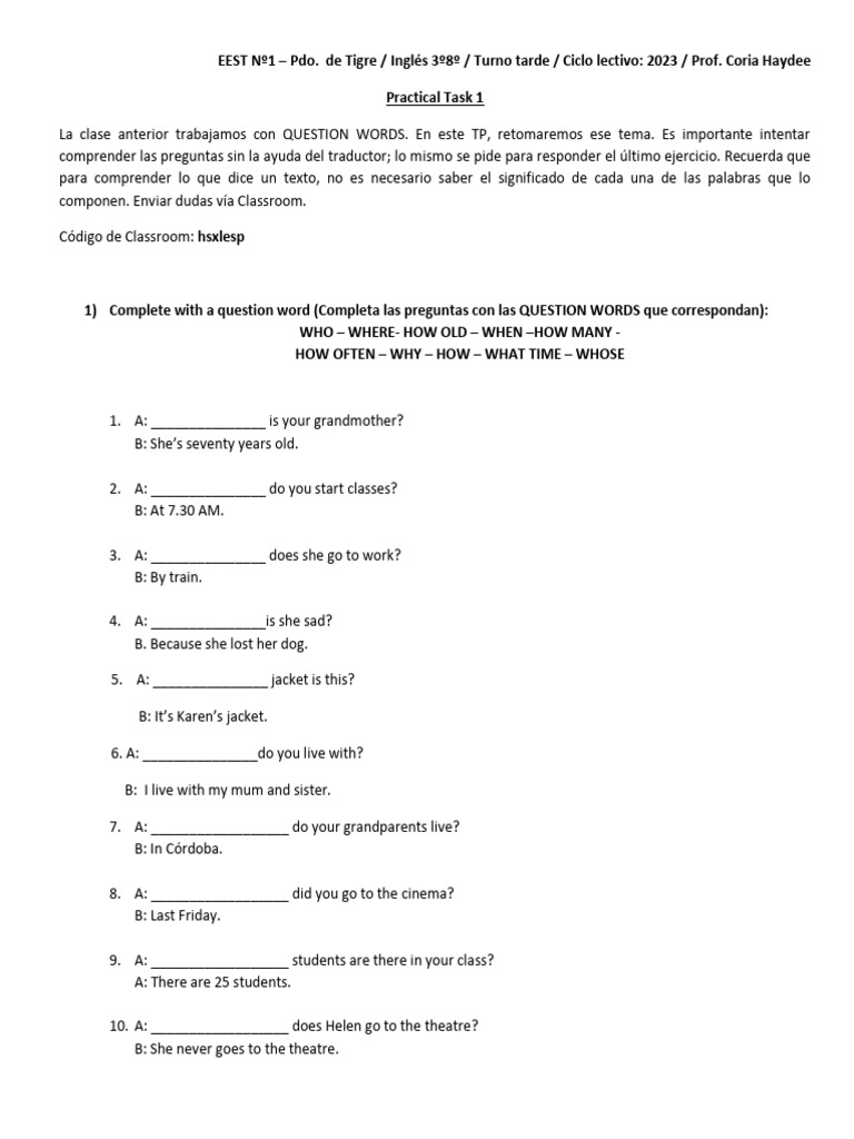 English 3º8º Practical Task 1 | PDF