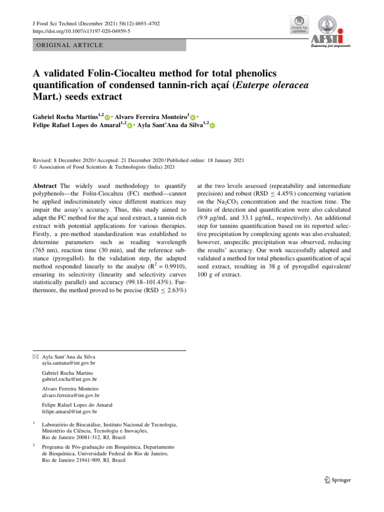 000 FC A Validated Folin-Ciocalteu Method For Total Phenolics | PDF ...
