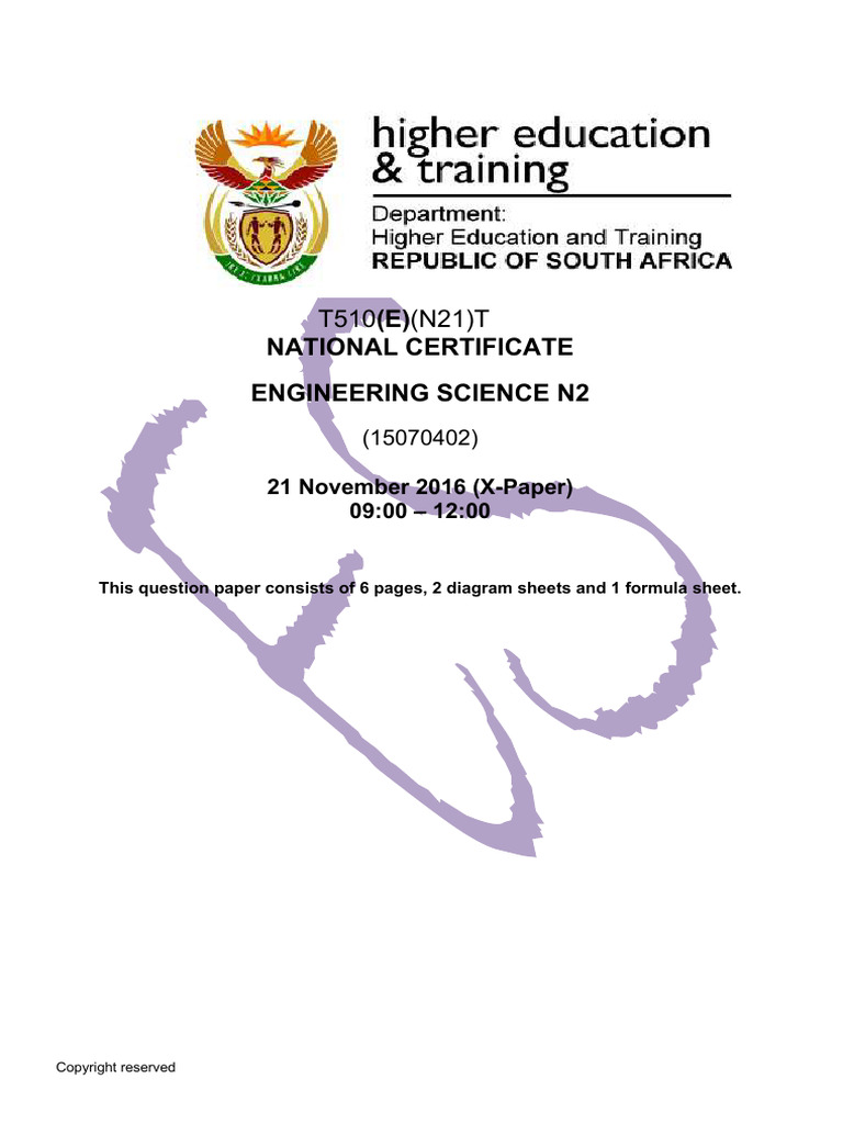 N2 Engineering Science November 2016 1 | PDF | Force | Belt (Mechanical)