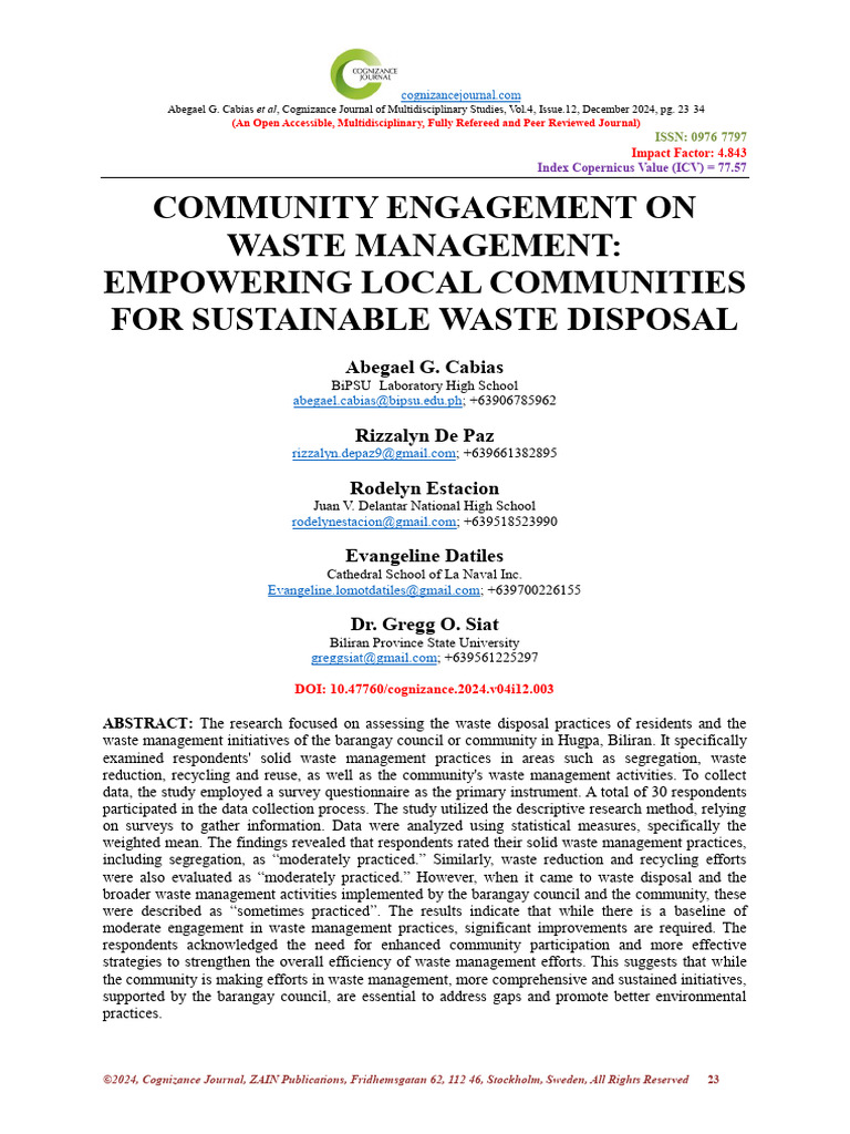 COMMUNITY ENGAGEMENT ON WASTE MANAGEMENT: EMPOWERING LOCAL COMMUNITIES ...