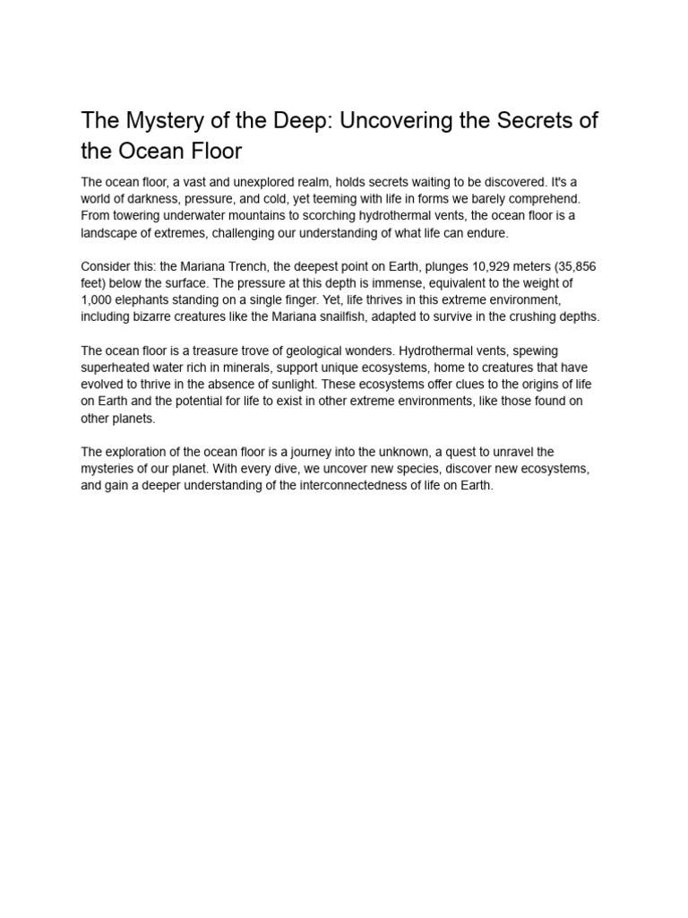 The Mystery of The Deep: Uncovering The Secrets of The Ocean Floor | PDF