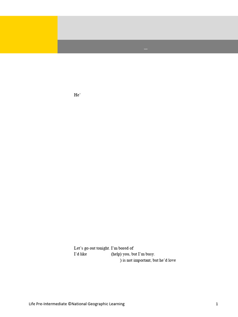 Life - Pre-Intermediate - End-of-Term Test 1 (Units 1-4) | PDF ...
