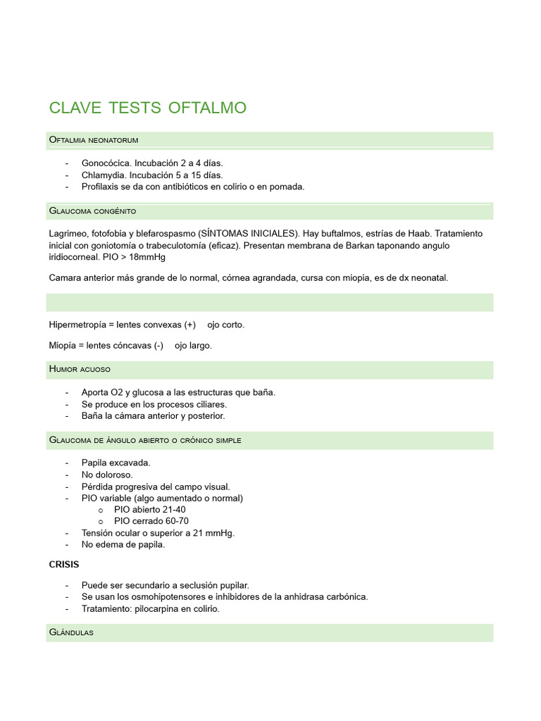 Resumen Oftalmo | PDF | Ojo humano | Glaucoma