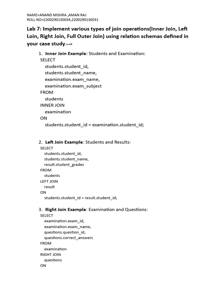 SQL Join Operations Guide | PDF