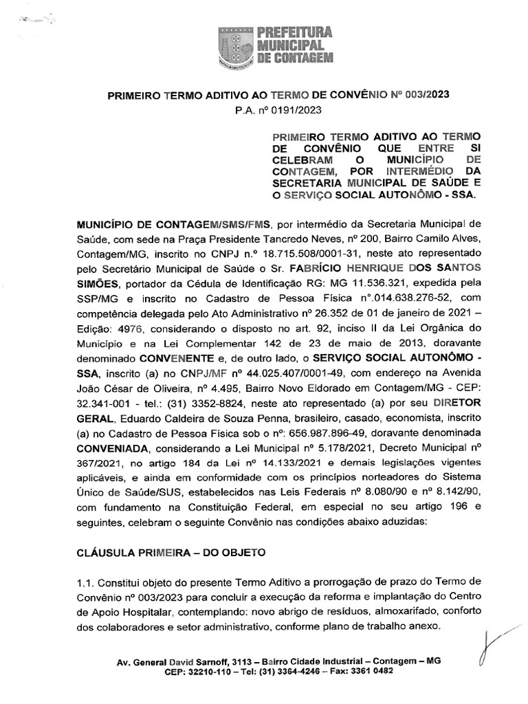 003-2023 Termo Convenio 1 Aditivo | PDF