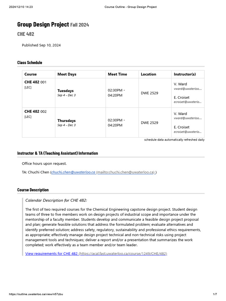 CHE 482 Group Design Project Overview | PDF | Turnitin | Artificial ...