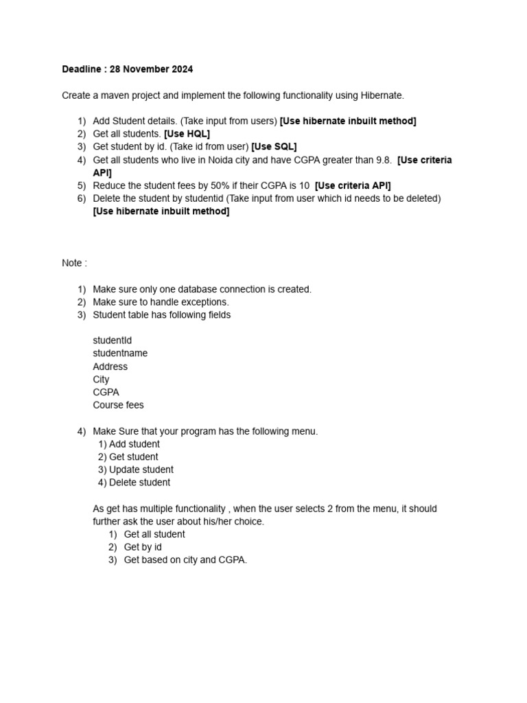Hibernate Assignment Pdf
