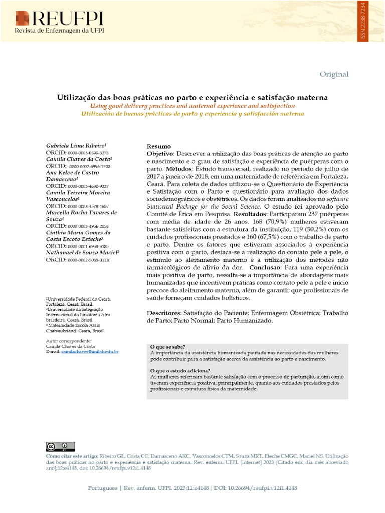 Vista Do Using Good Delivery Practices and Maternal Experience and ...