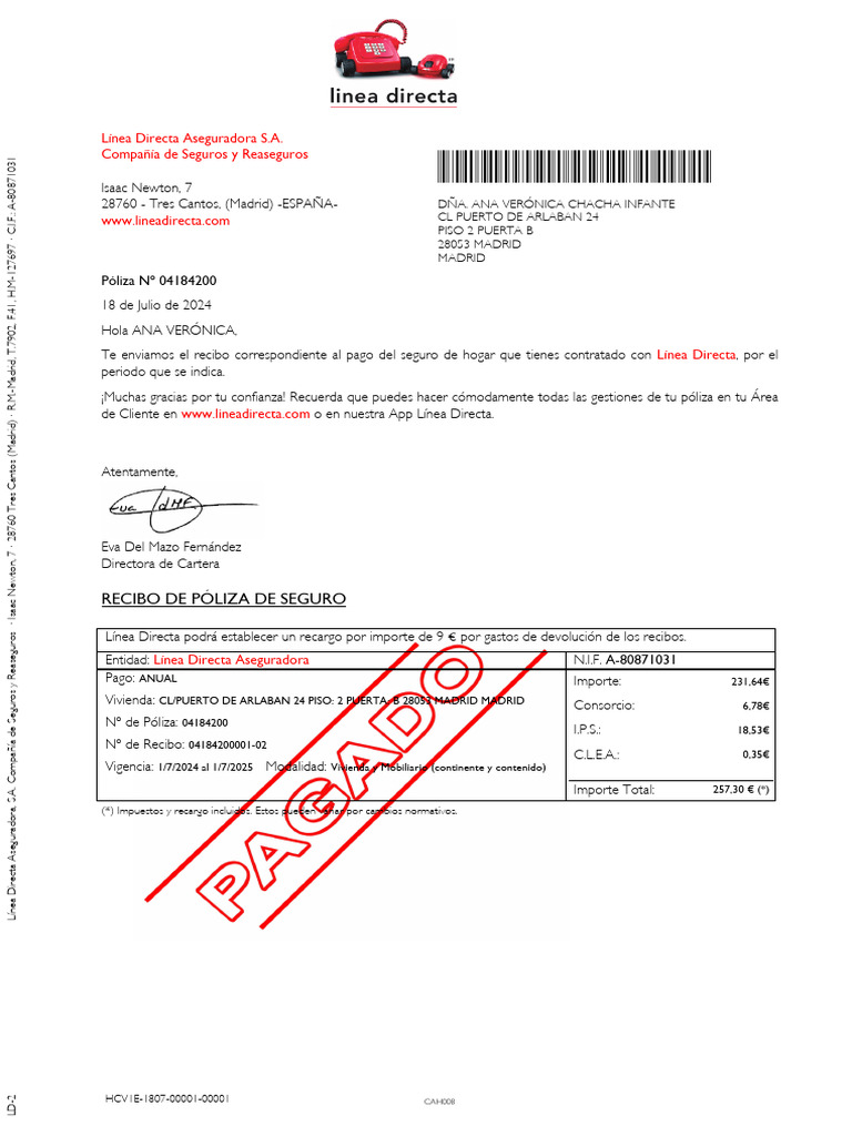 +!Ju5"qi#K?!!-! : Línea Directa Aseguradora S.A. Compañía de Seguros y Reaseguros | PDF | Póliza ...