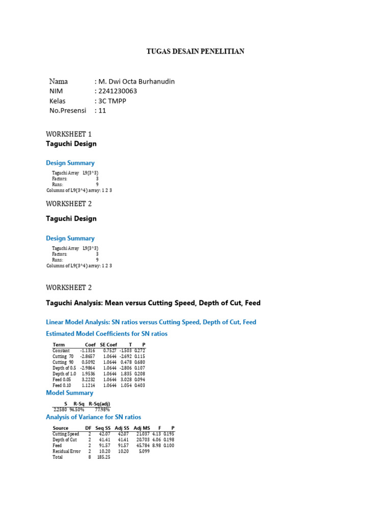 DOE Taguchi | PDF | Errors And Residuals | Mathematical And ...