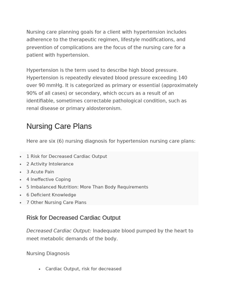 Hypertension Nursing Care Plan - MX | PDF | Hypertension | Blood Pressure