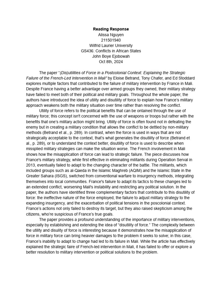 GS436 Reading Response #1 | PDF | Military Strategy | Insurgency