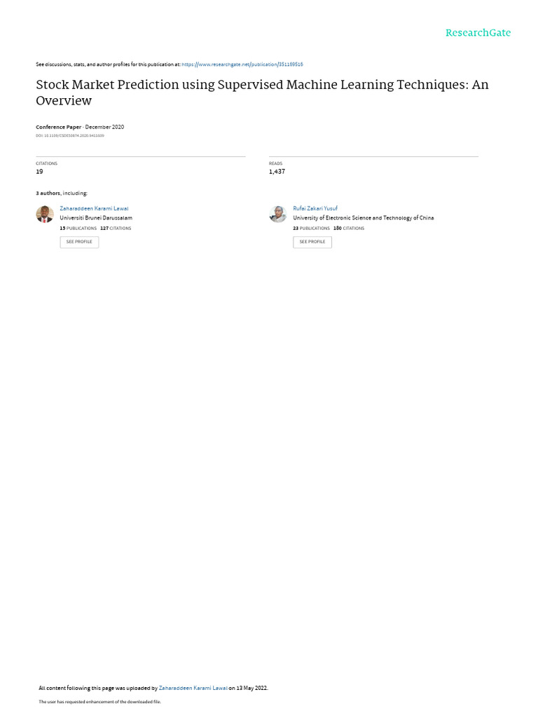 Lawal2020 Stock Market Prediction Using Supervised Machine Learning Techniques An Overview | PDF ...