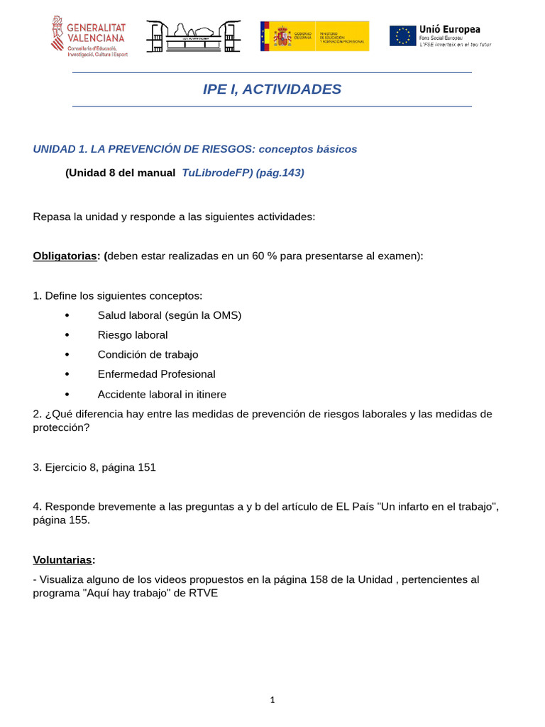 Actividades Semi UNIDAD 1, IPE I | PDF
