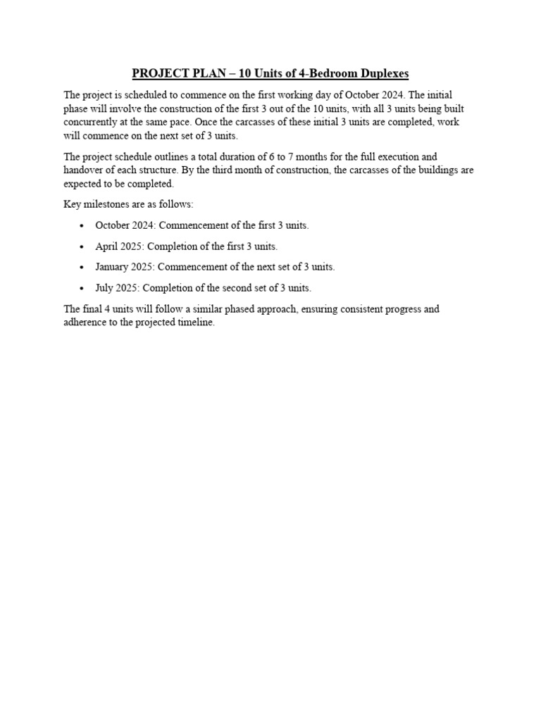 Project Plan - 10 Units Duplexes | PDF
