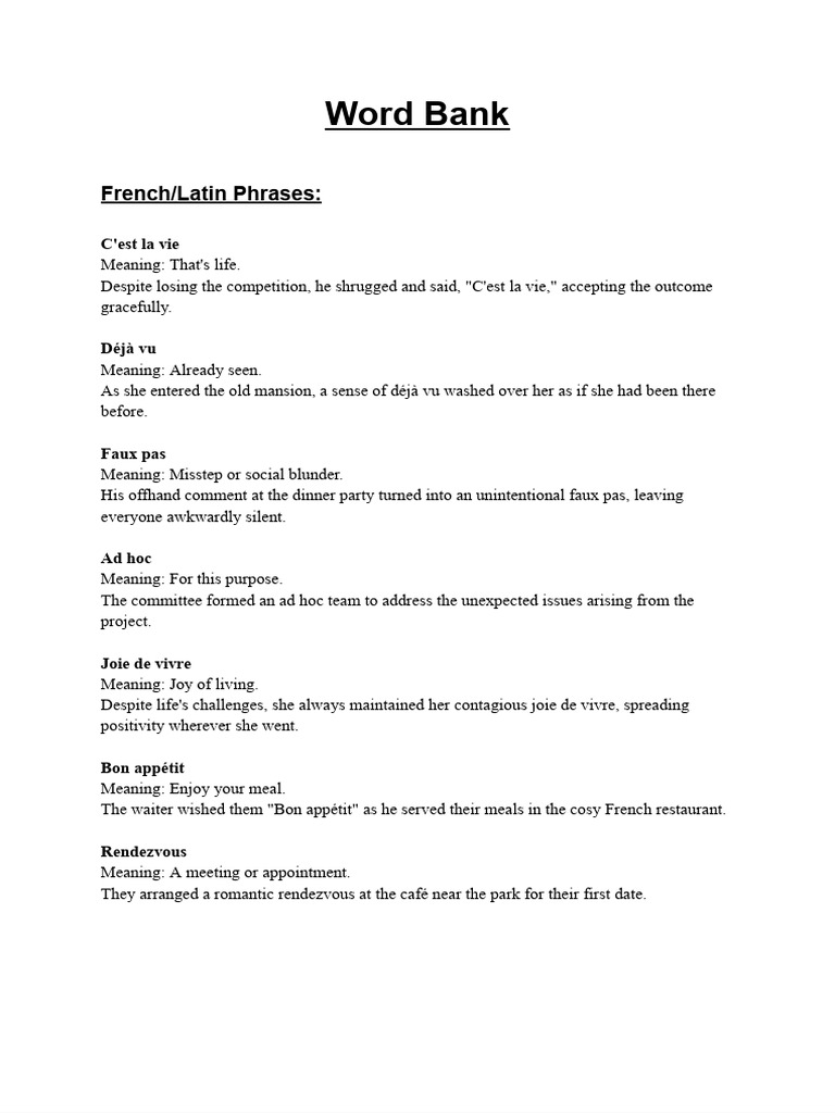 Word Bank | PDF