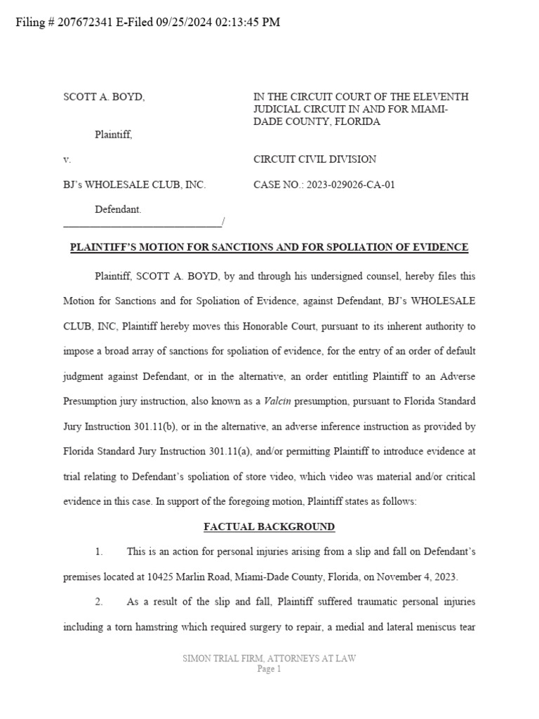 P's Motion for Spoliation | PDF | Duty Of Care | Deposition (Law)