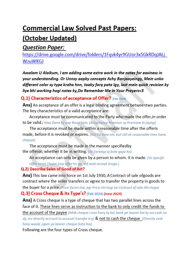 LAW SOLVED Past Papers-October Updated | PDF