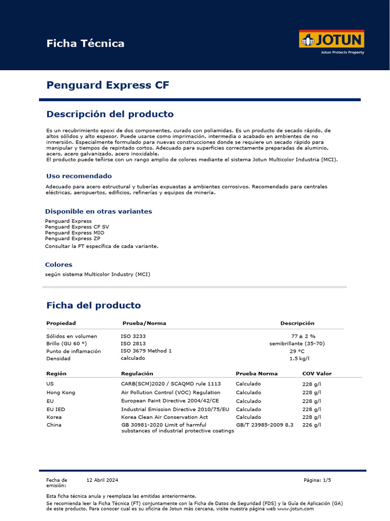 TDS 29140 Penguard Express CF Esp ES | PDF | Abrasivo | Acero