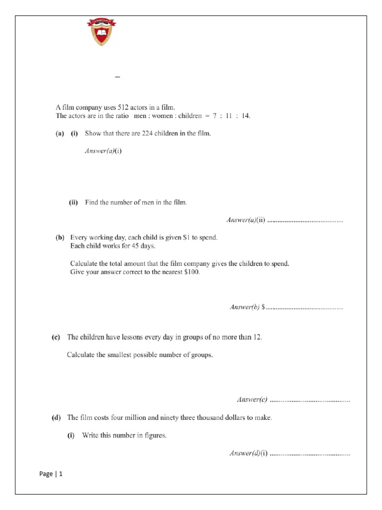 Yr.11 - Maths - Term 1 Revision Worksheet Cal | PDF